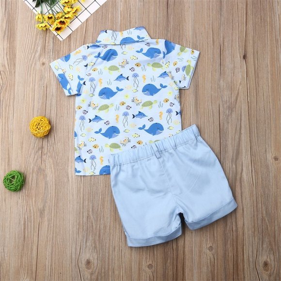 Matching Sets | Ocean Sea Animals Button Shirt Shorts Boys Outfit ...